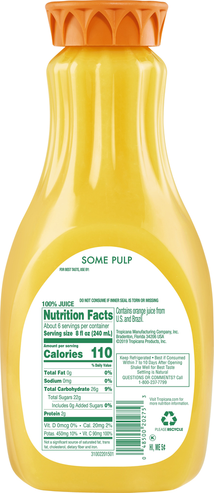 Tropicana Orange Juice Food Label
